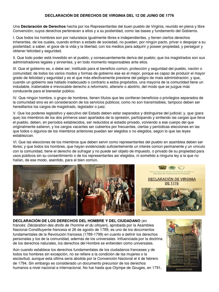 Declaración de Derechos de Virginia Del 12 de Junio de 1776 ...