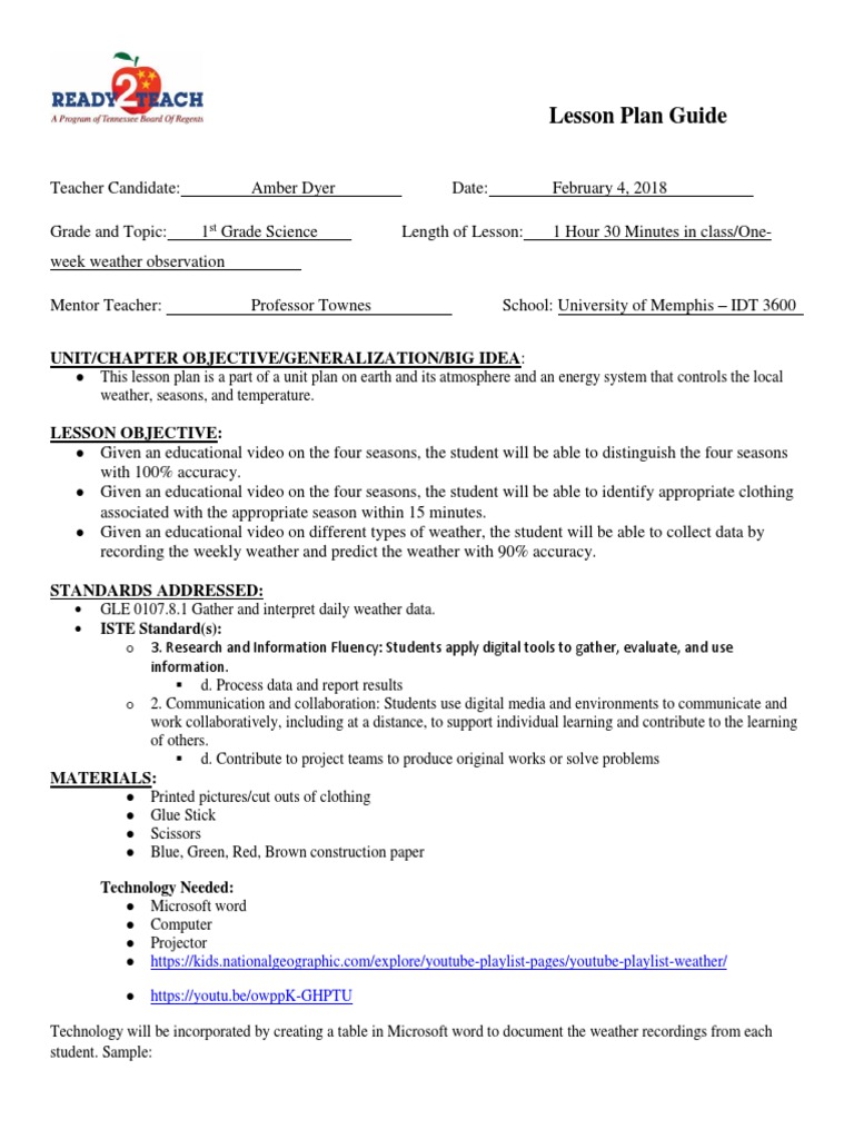 Lesson Plan Guide: Unit/Chapter Objective/Generalization/Big Idea | PDF ...