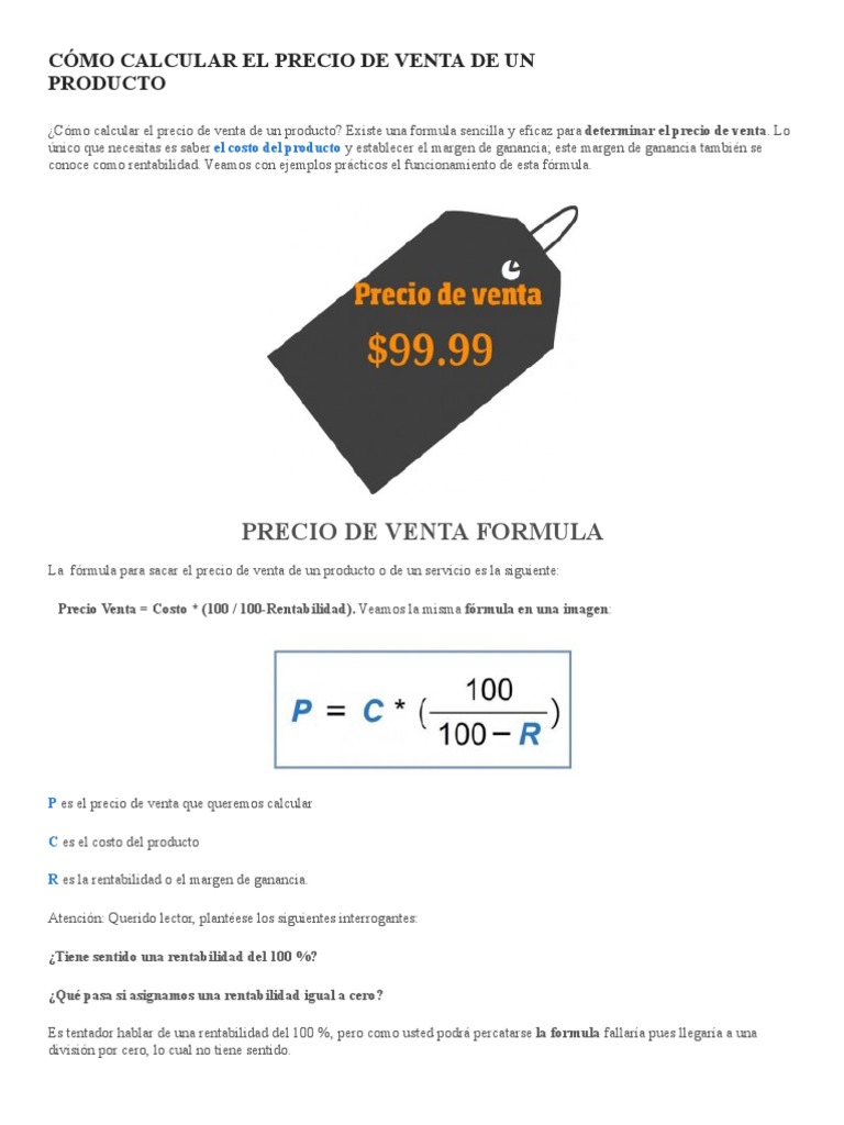 Cómo Calcular El Precio de Venta de Un Producto | PDF | Producto ...