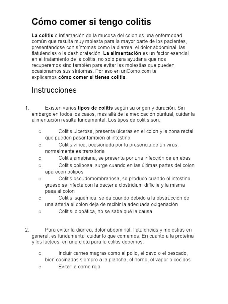 Cómo Comer Si Tengo Colitis | PDF | Diarrea | Alimentos