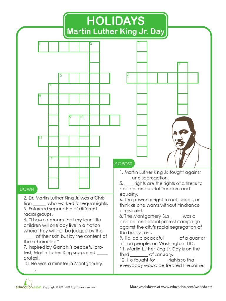 Martin Luther King JR Crossword | PDF