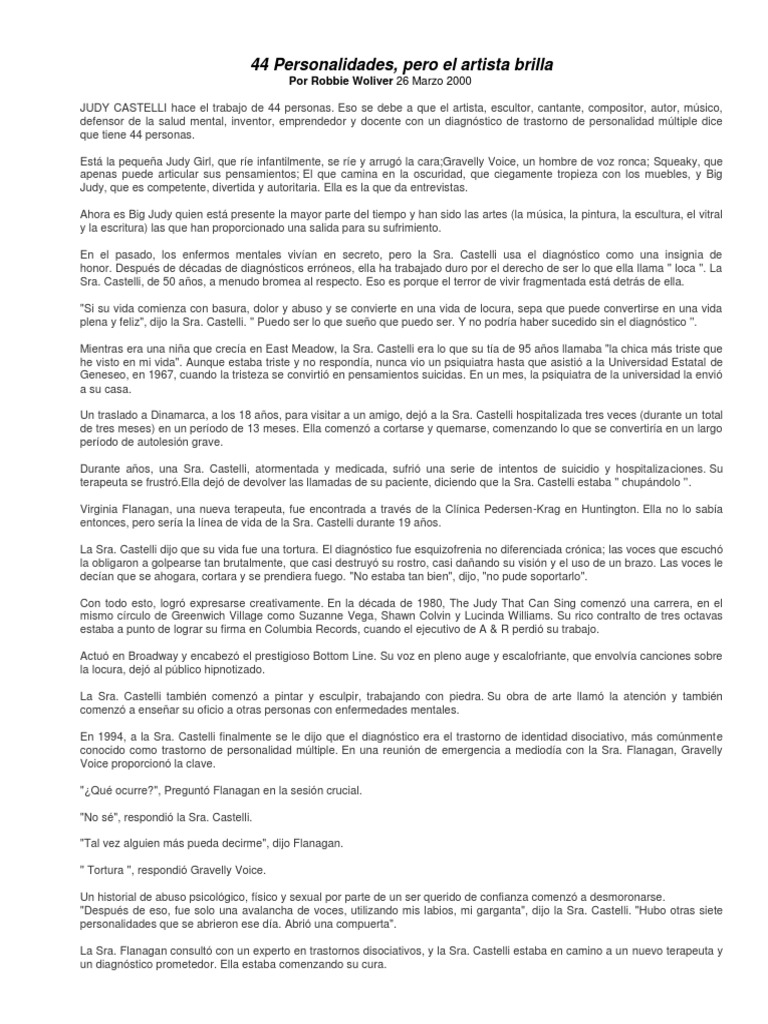 Judy Castelli, 44 Personalidades | PDF | Infancia | Tortura