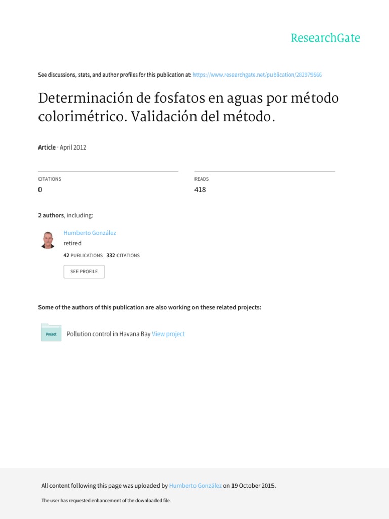 Determinación De Fosfatos En Aguas Por Método Colorimétrico Validación