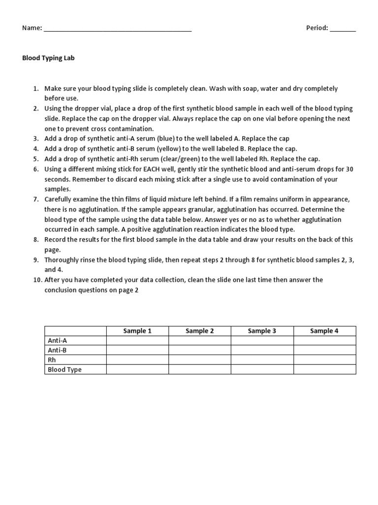 Bllod Typing Lab With Murder Mystery | PDF | Blood Type | Hematology