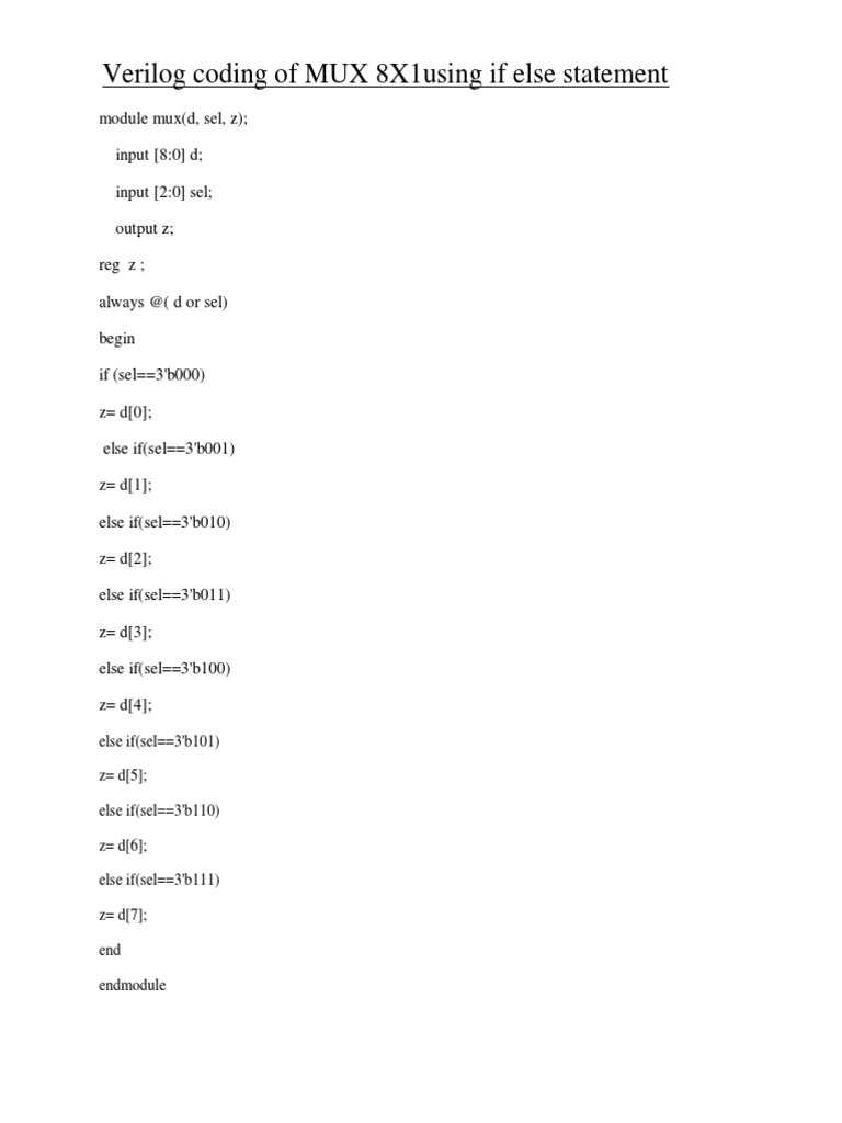 Verilog Coding Of Mux 8x1using If Else Statement Pdf 4620