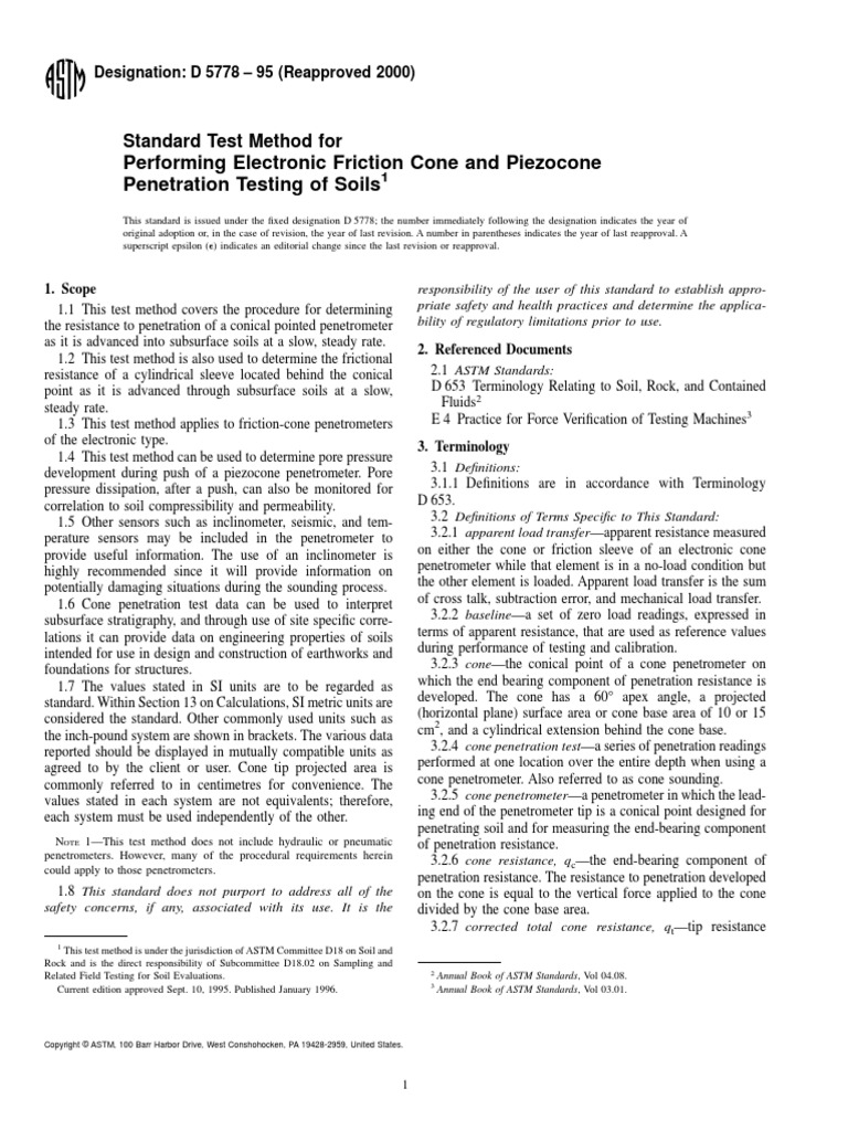 D 5778 - 95 Método de Prueba Estándar para El Ensayo de Penetración de ...