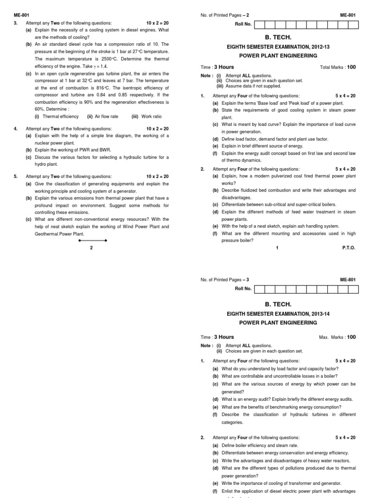 Power Plant Engineering Question Papers | PDF | Power Station | Gas Turbine