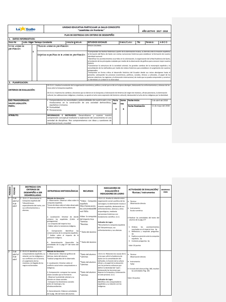 Pud Ccss E.E.S.S U5 5to E.tamayo | PDF | Colonialismo | Colonización europea de las Américas