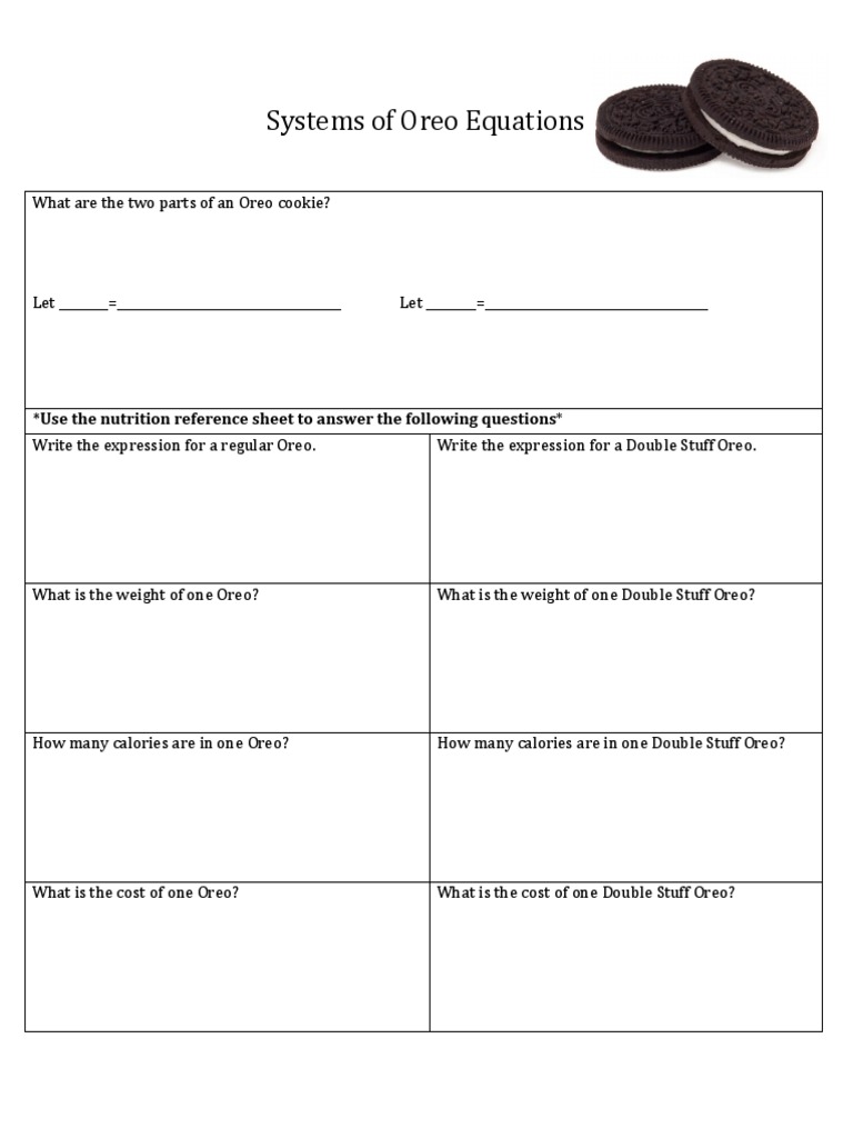 Systems of Oreo Equations: Use The Nutrition Reference Sheet To Answer ...