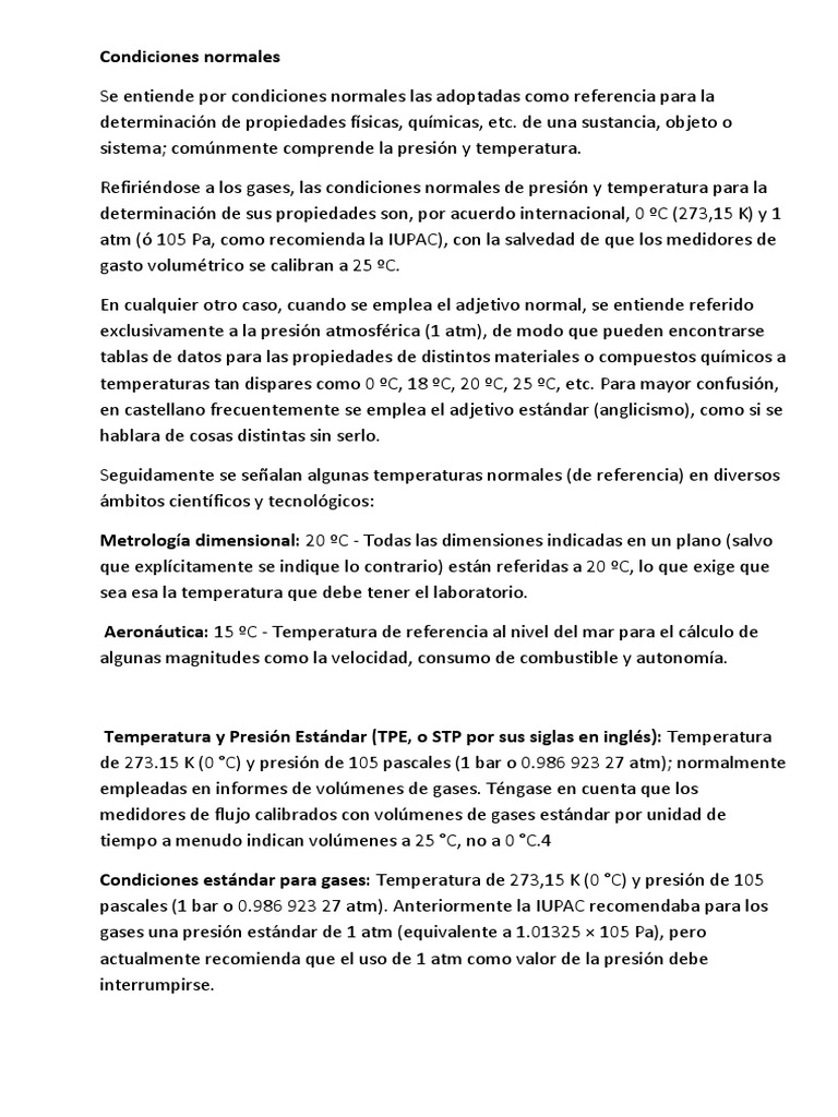 Condiciones Normales | PDF | Ciencias fisicas | Física Aplicada e ...