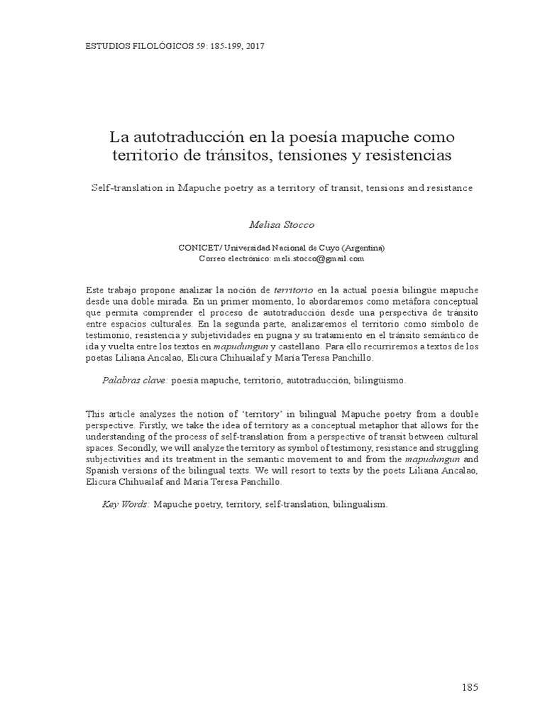 Melissa Stocco Autotraducción Poesía Mapuche | PDF | Traducciones | Autor