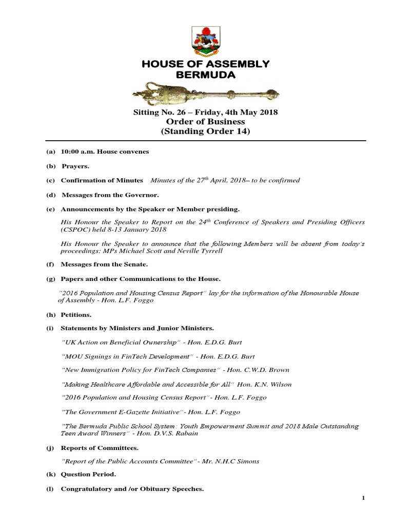 Order of Business Friday May 04, 2018 | PDF | Government | Separation ...