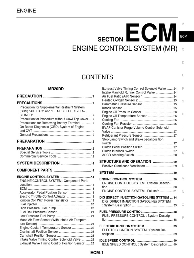 Ecm - Engine Control System (Mr20dd) | PDF | Throttle | Ignition System
