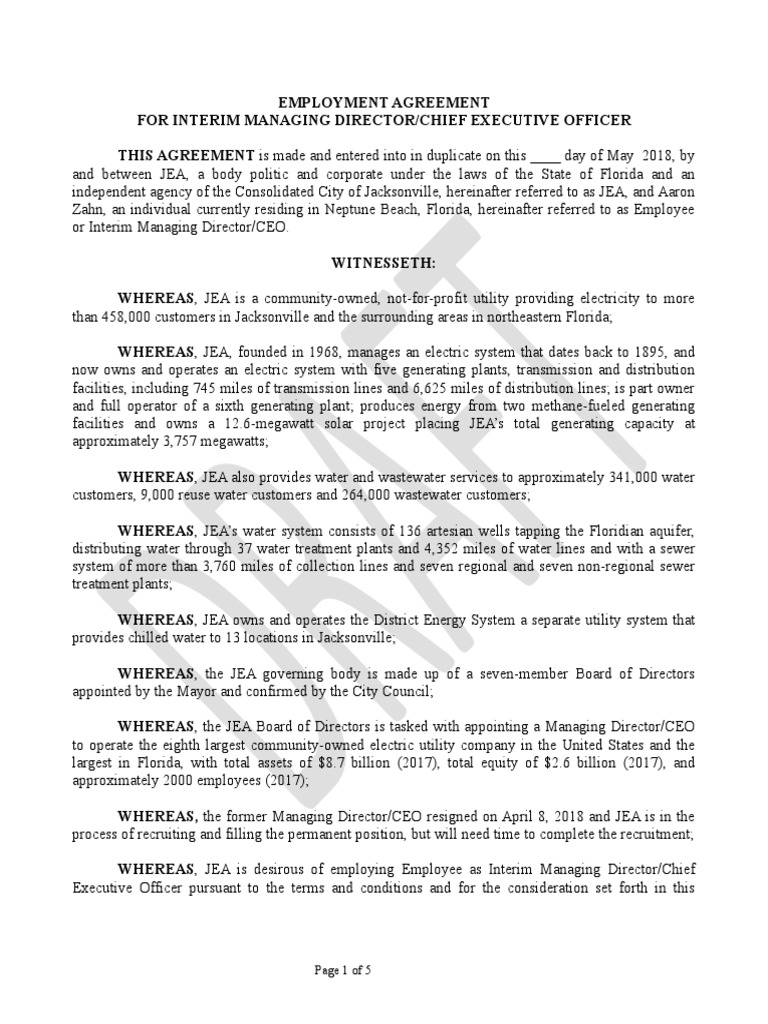 Interim CEO Employment Agreement | PDF | Employee Benefits | Employment