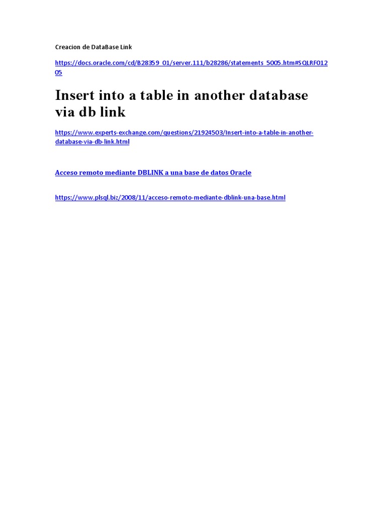 Creacion de DataBase Link | PDF