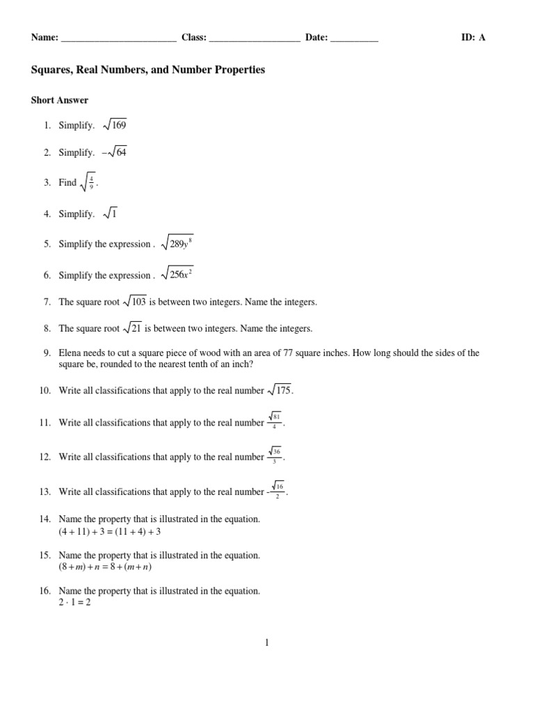 Squares, Real Numbers, Properties | PDF | Numbers | Real Number
