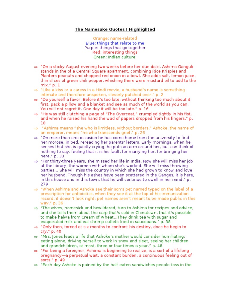 The Namesake Quotes I Highlighted | PDF | Cuisine | Food And Drink