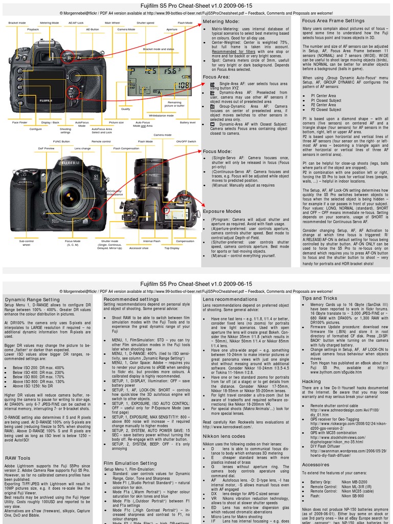 Fuji S5 Pro Cheatsheet | PDF | Autofocus | Camera