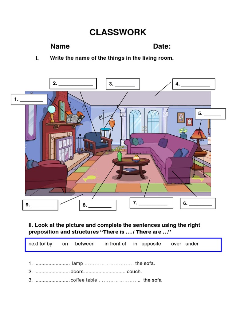 My Living Room Preposition of Place Tasks 80667 | PDF | Chair | Couch