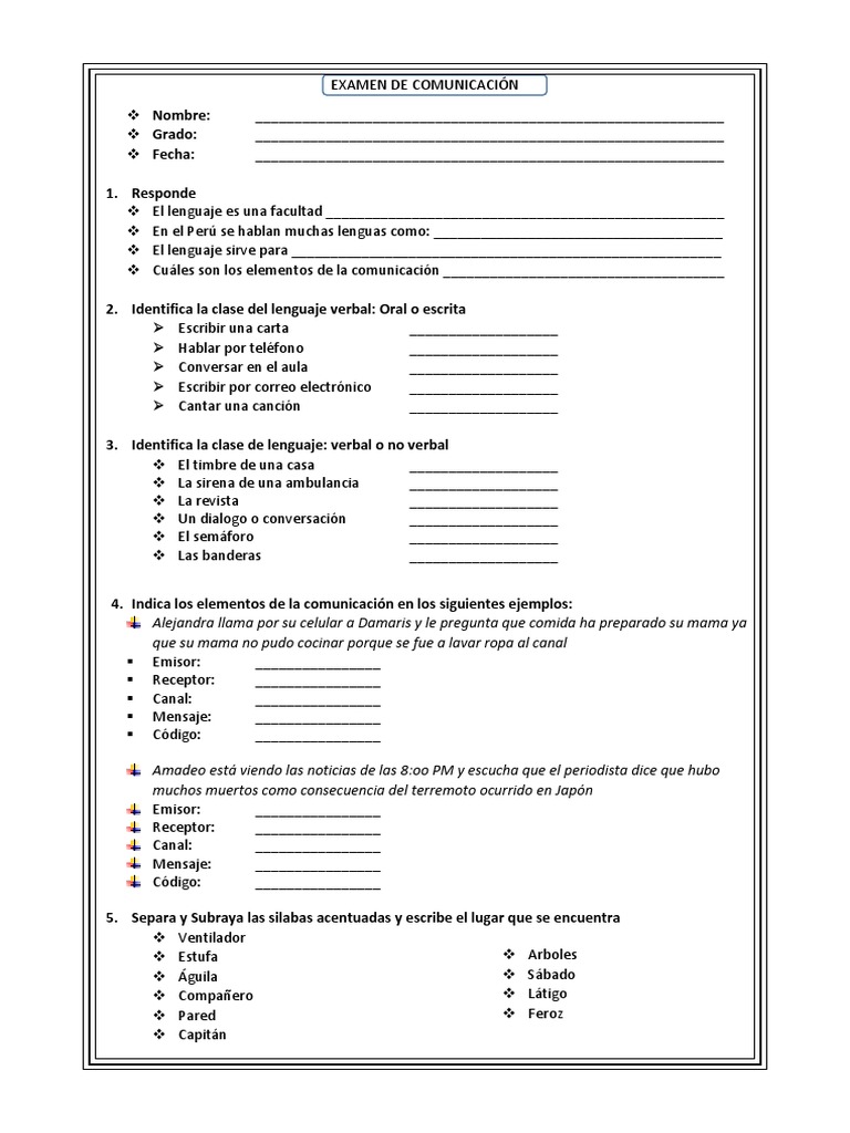 EXAMEN DE COMUNICACIÓN.docx | Comunicación | Cognición | Prueba ...
