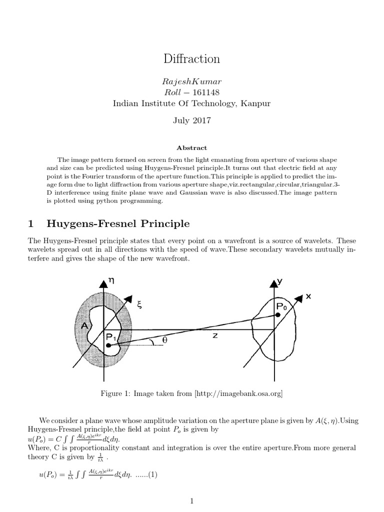 Diffraction: 1 Huygens-Fresnel Principle | Download Free PDF ...