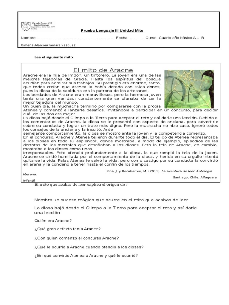 El origen de las arañas: El mito de Aracne y Atenea | PDF | Atenea
