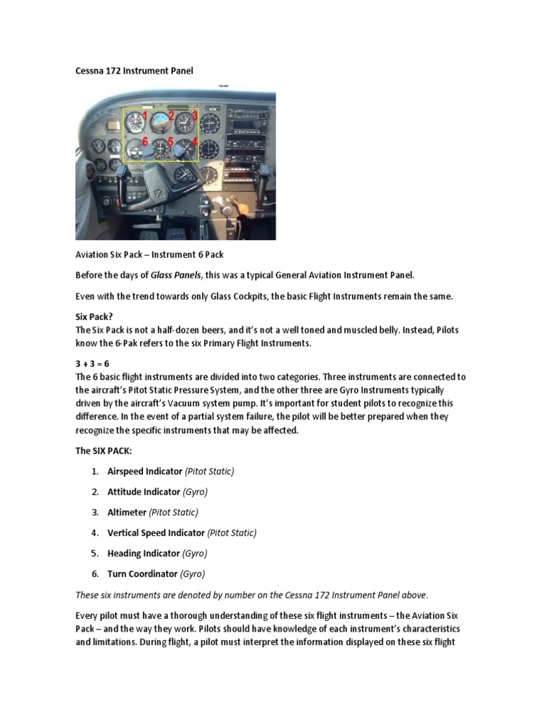 Cessna 172 Instrument Panel | PDF | Airspeed | Altimeter