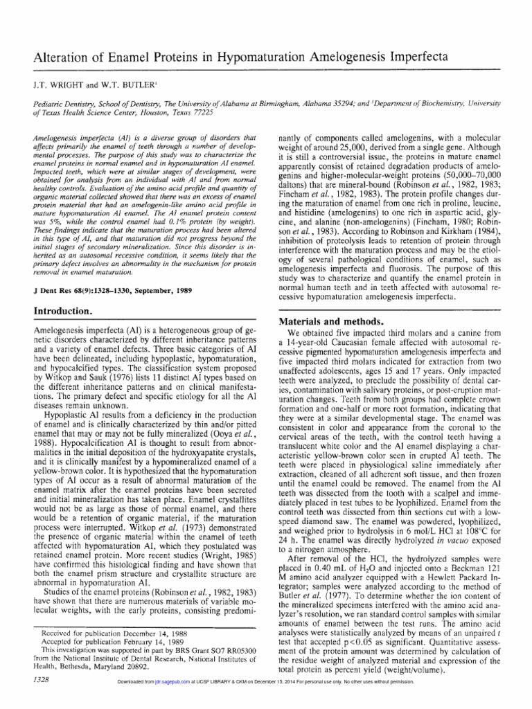 Alteration of Enamel Proteins in Hypomaturation Amelogenesis Imperfecta ...