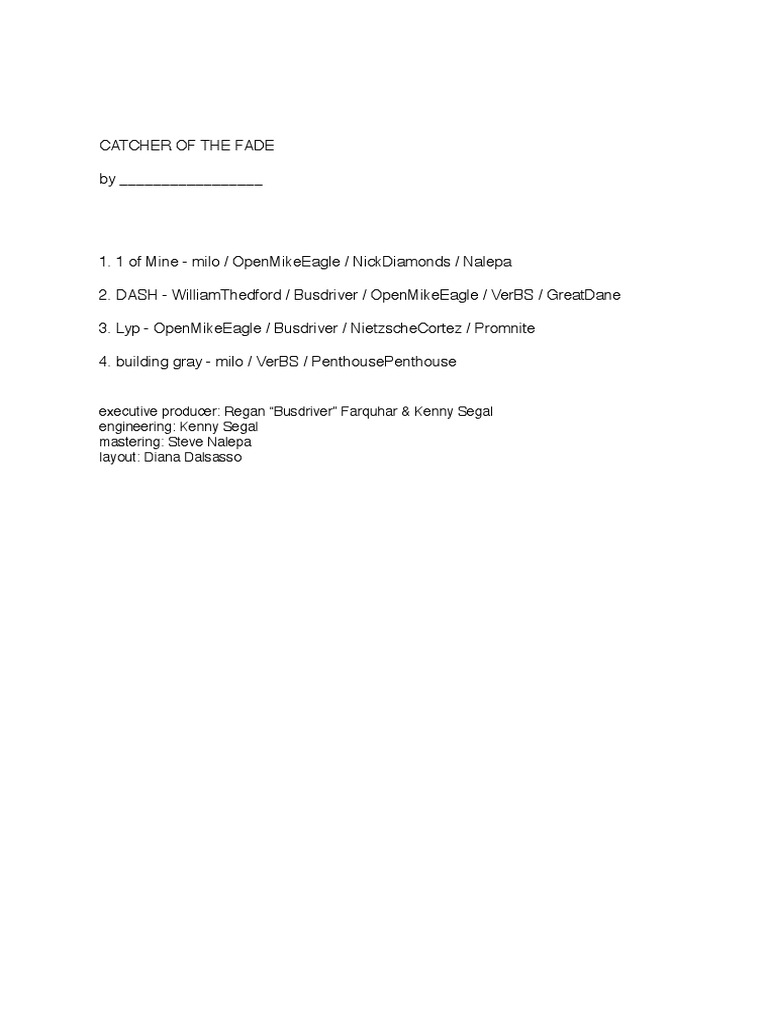 Catcher of The Fade Credits | PDF