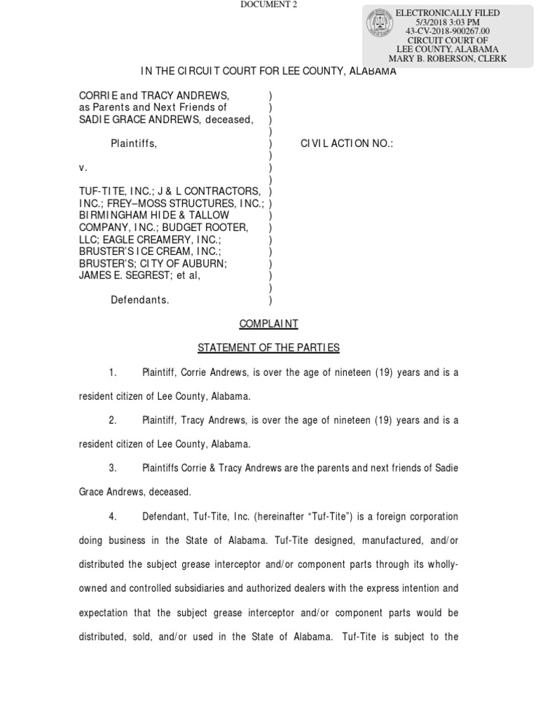 Sadie Grace Andrews - Lawsuit | PDF | Negligence | Damages