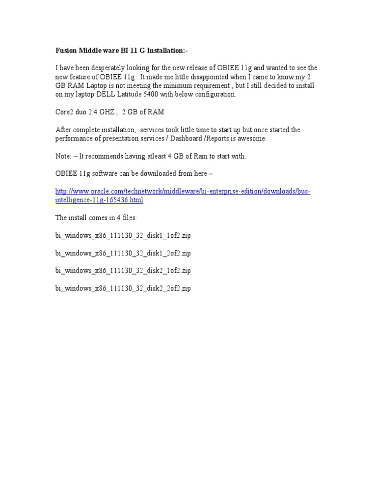 OBIEE 11g Installation | PDF | Database Schema | Oracle Corporation OBIEE 11g Installation | PDF | Database Schema | Oracle Corporation