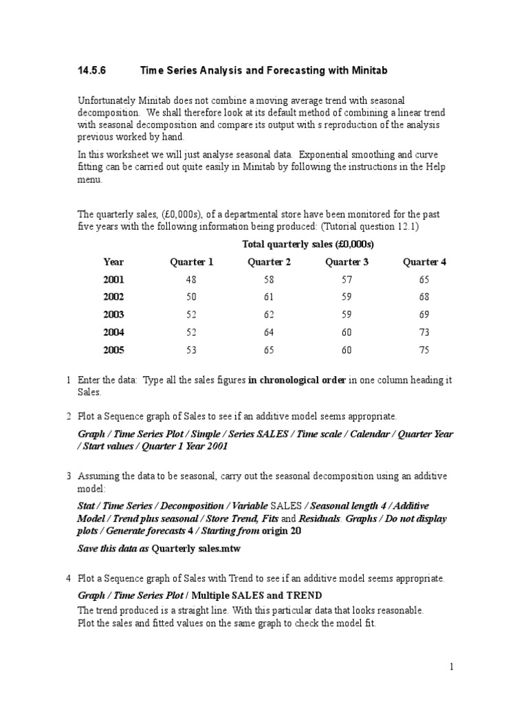 Time Series Analysis And Forecasting With Minitab Pdf Time Series Errors And Residuals