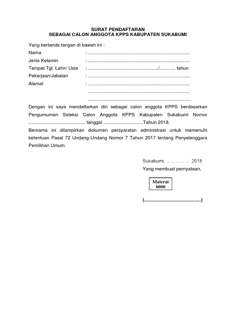 Surat Pendaftaran Kpps | PDF