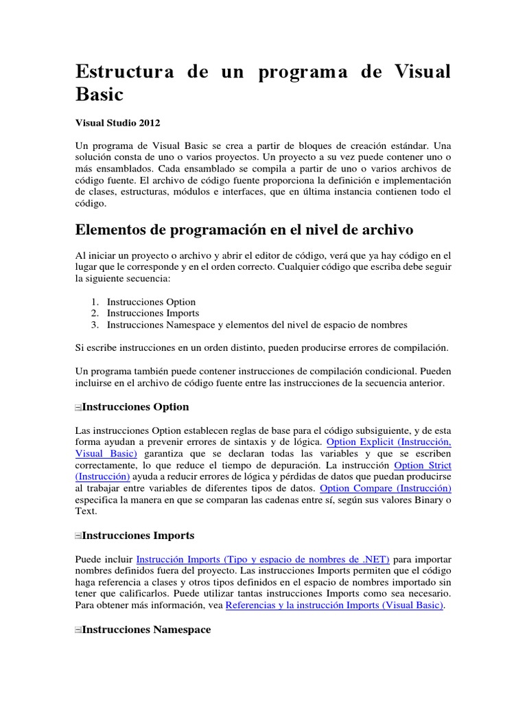 Estructura de Un Programa de Visual Basic | PDF | Compilador | Básico