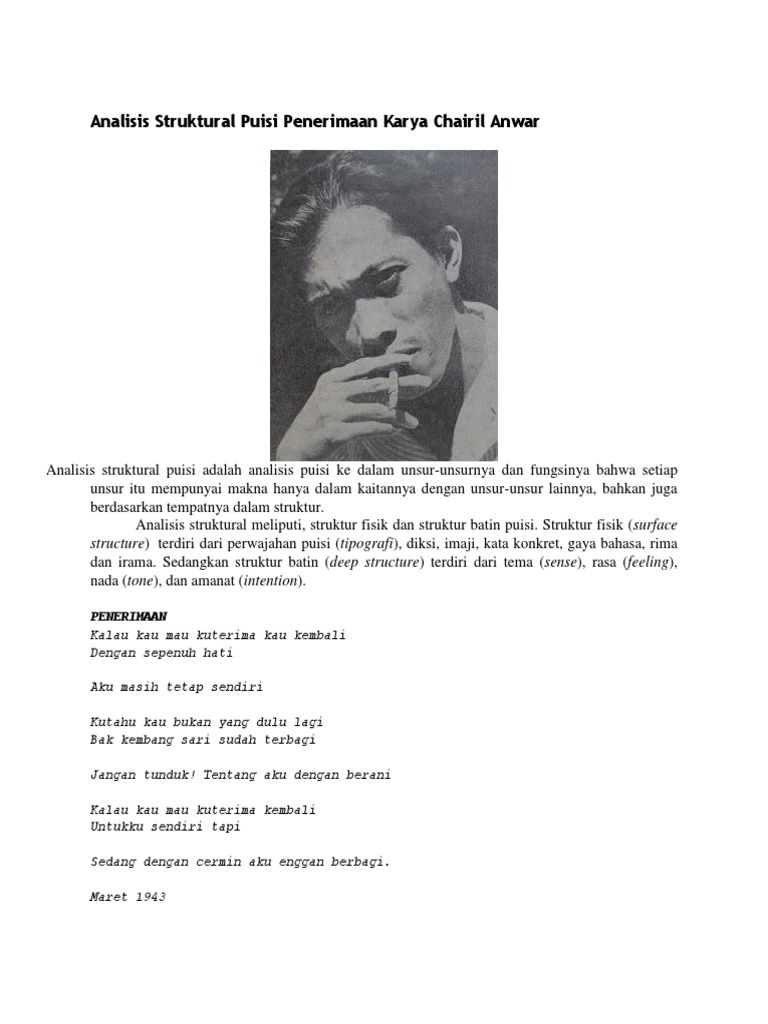 Analisis Struktural Puisi Penerimaan Karya Chairil Anwar | PDF