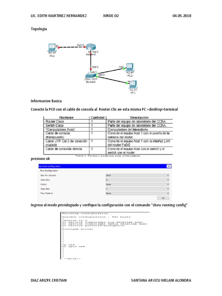 Practica 6 Establecer la configuración global de los dispositivos siguiendo procedimiento, para ...