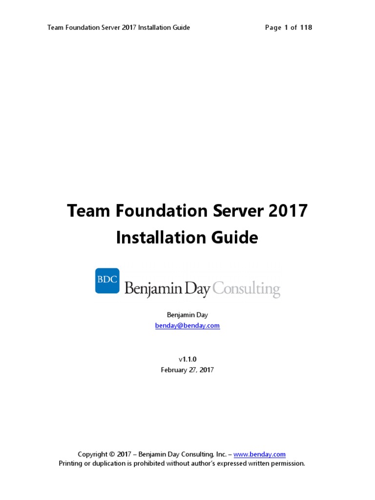 Benday Tfs2017 Install Guide V1 1 Pdf Microsoft Windows Copyright