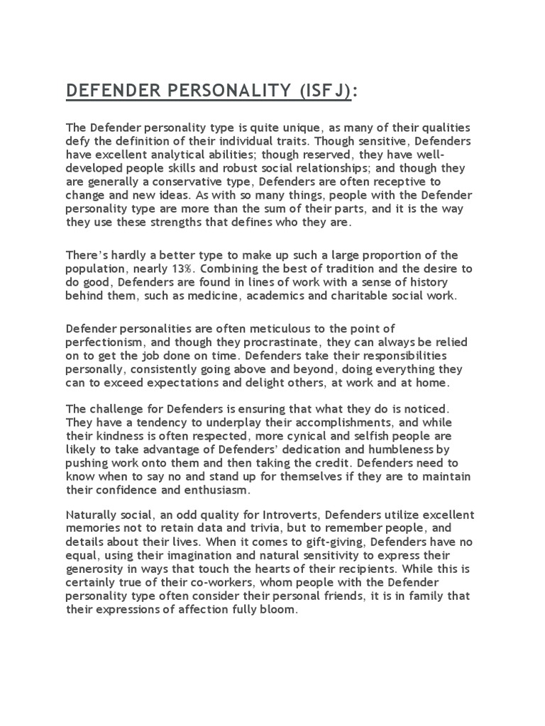 Defender Personality Isfj | PDF | Intimate Relationships | Altruism