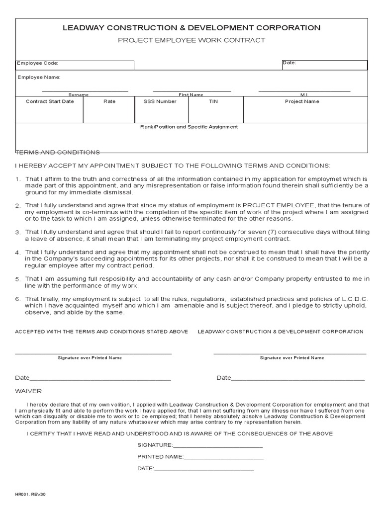 Project Employee Work Contract | PDF | Contractual Term | Employment