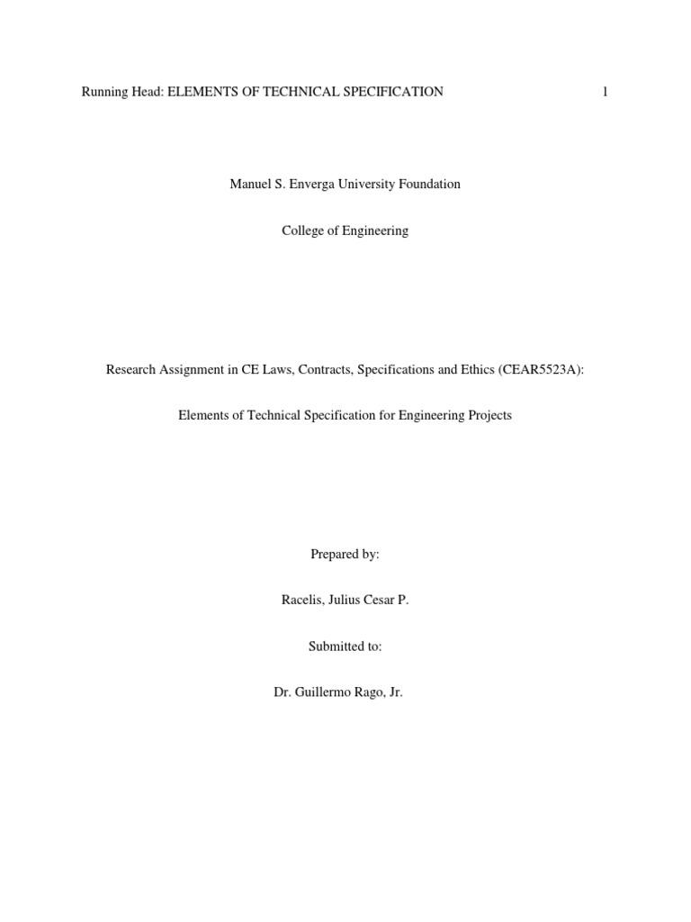 Elements of Tech Spec | PDF | Specification (Technical Standard) | Design