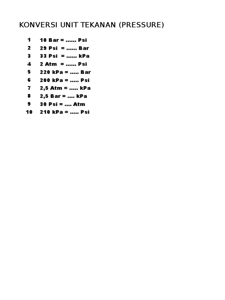 Soal Konversi Unit Tekanan | PDF