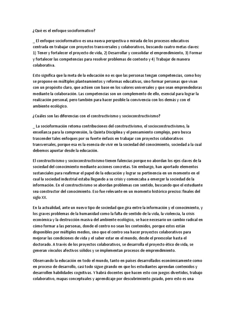 Qué Es El Enfoque Socioformativo | PDF | Conocimiento | Teoría de sistemas