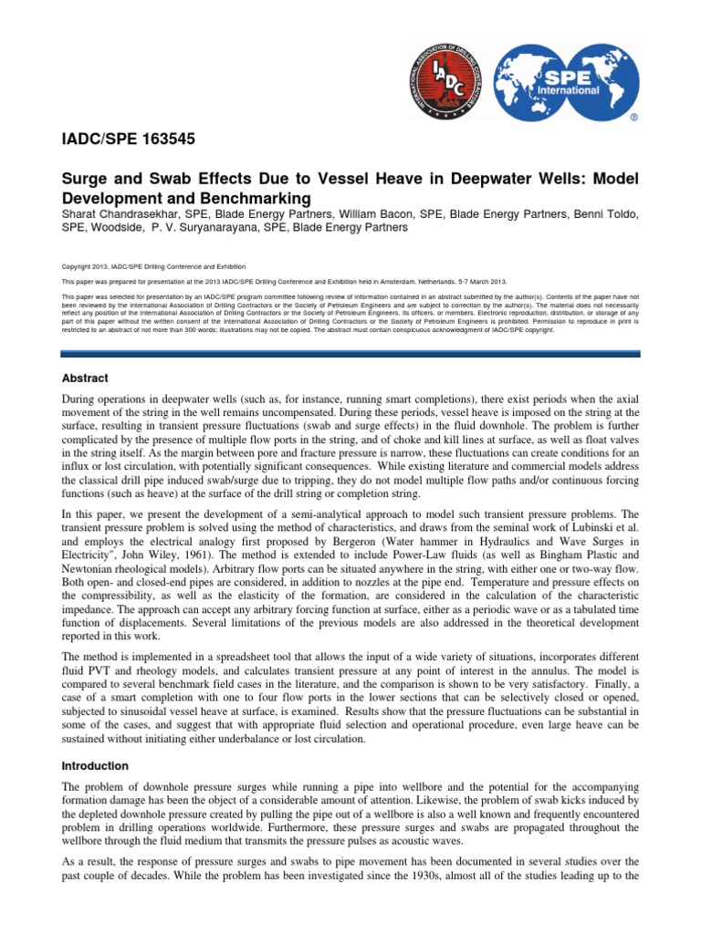 IADC/SPE 163545 Surge and Swab Effects Due To Vessel Heave in Deepwater ...