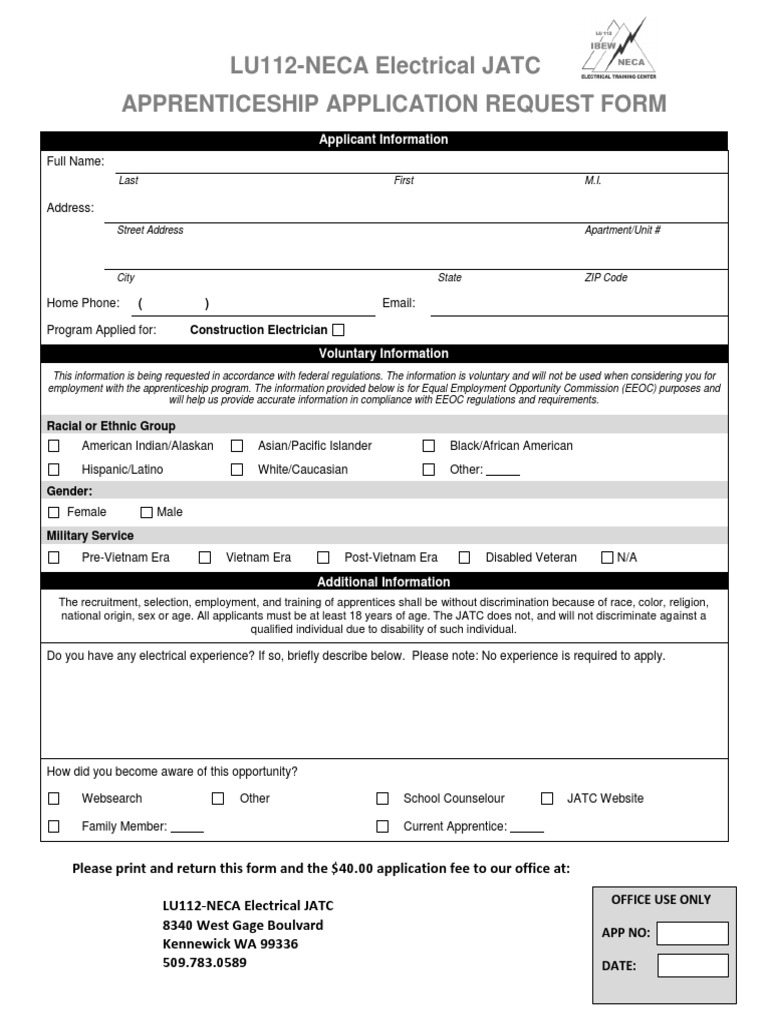 LU112-NECA Electrical JATC Apprenticeship Application Request Form ...