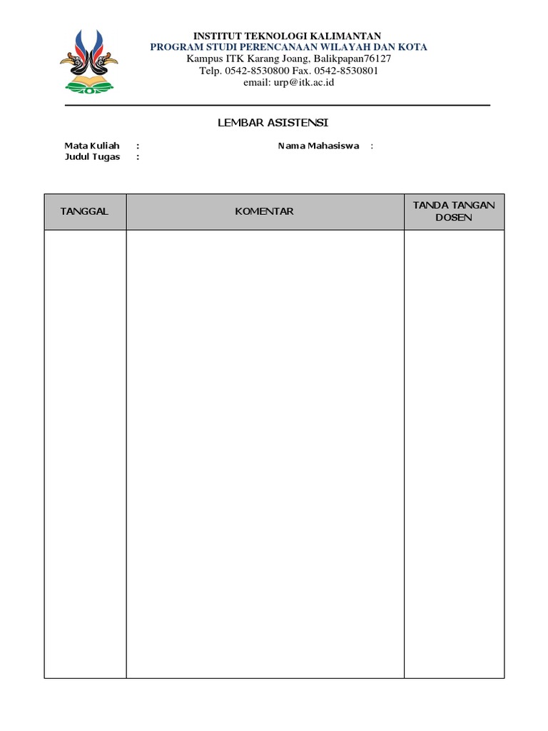 Lembar Asistensi Dosen PWK ITK | PDF | Teknologi & Rekayasa