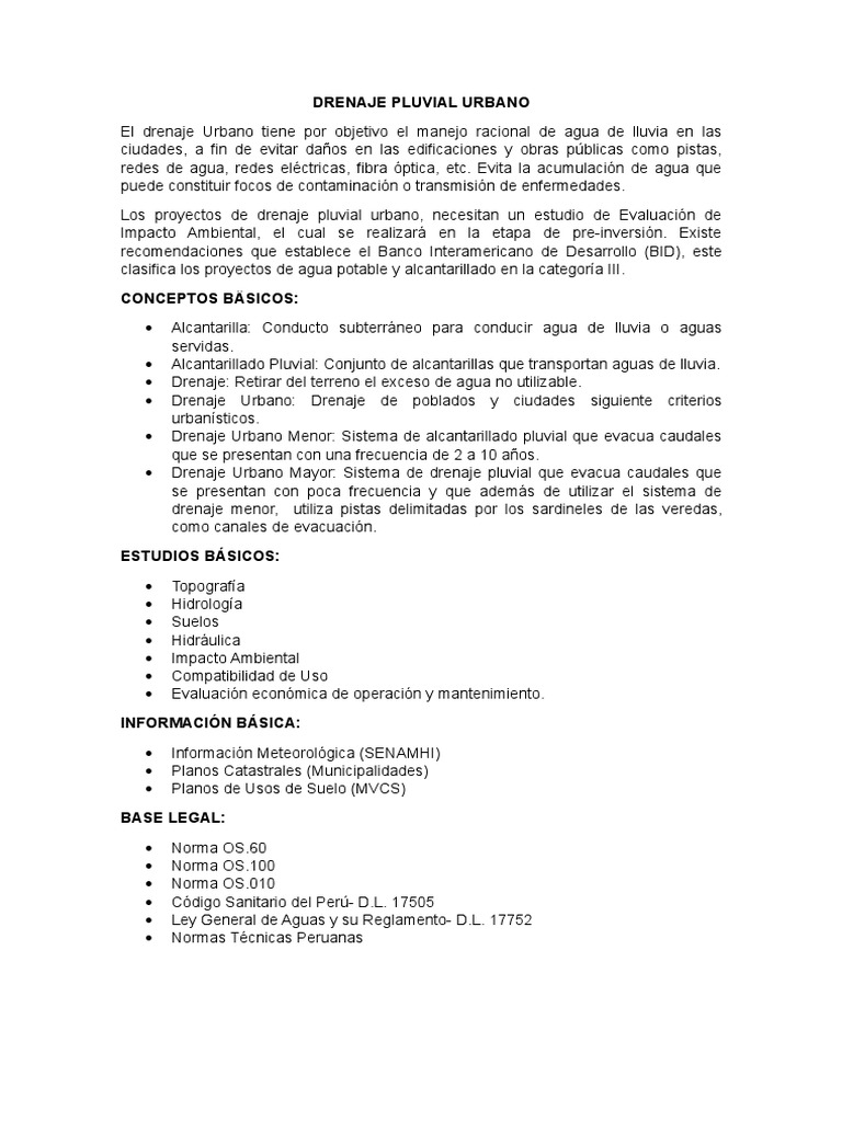 Drenaje Pluvial Urbano | PDF | Drenaje | Alcantarillado