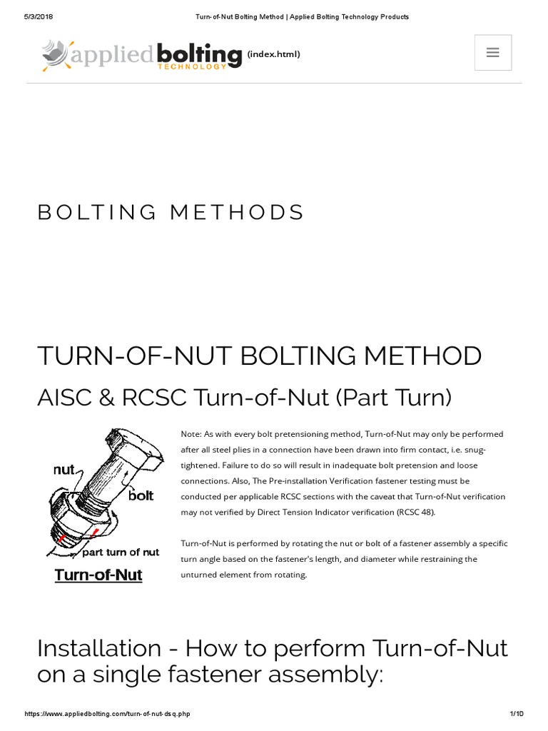 Turn-of-Nut Bolting Method - Applied Bolting Technology Products PDF ...