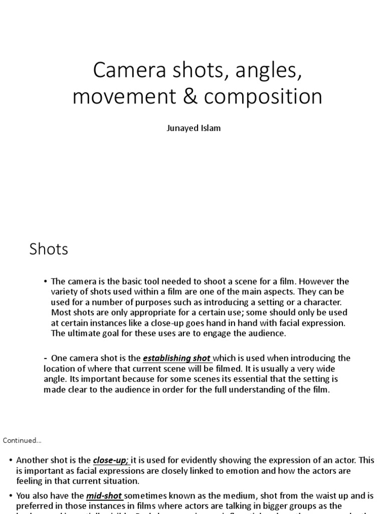 Film Camera Shots and Techniques Guide | PDF | Zoom Lens | Camera