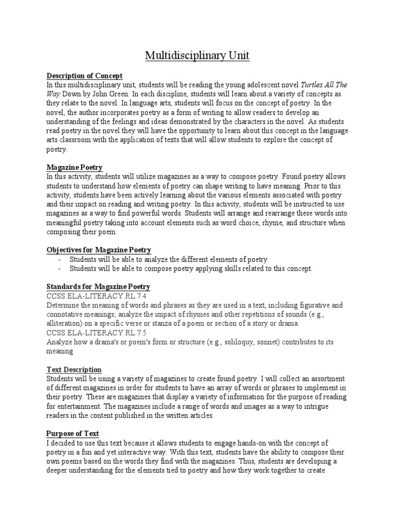 Multidisciplinary Unit | PDF | Poetry | Word