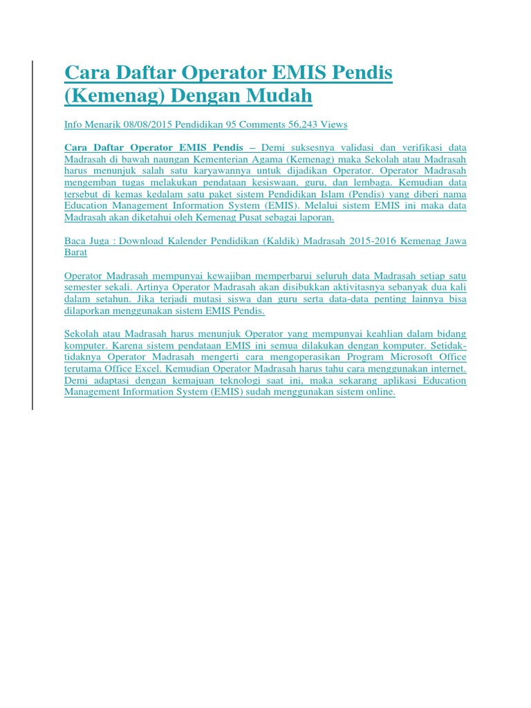 Pendaftaran Emis Pendis - SMP MTs Pendidikan Menegah